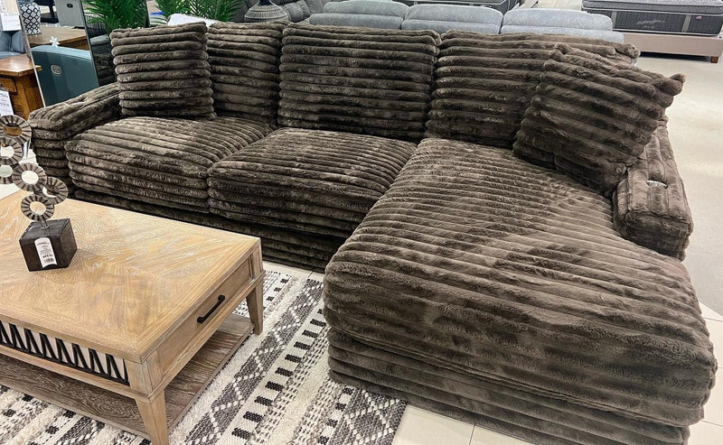 Comfrey Oversized Corduroy Chocolate 123 Sectional with Cupholders